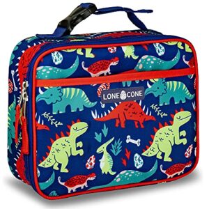 lone cone kids' insulated lunch box - fun patterns for boys and girls, snack-o-saurus, standard