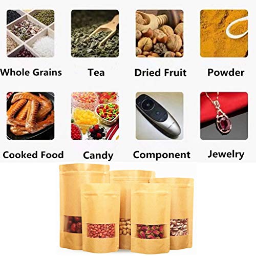 Kraft Paper Bags With Frosted Window And Zip Lock Decorative Heavy Duty Heat Seal Recycled Resealable Mylar Stand Up Pouches Bags Sealable For DIY Food Snack Cookies Candy Coffee Popcorn (6x9+3.2inch)