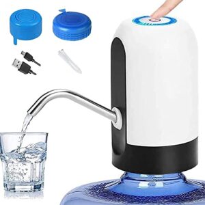 5 gallon water dispenser - pump for 5 gallon water jug usb charging water bottle pump with non spill bottle cap universal fit for home, office and outdoor (white)