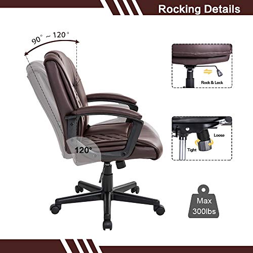 Qulomvs Ergonomic Office Desk Chair with Wheels Back Support Computer Executive Task Chair with Arms 360 Swivel (Brown)