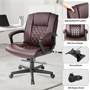 Qulomvs Ergonomic Office Desk Chair with Wheels Back Support Computer Executive Task Chair with Arms 360 Swivel (Brown)