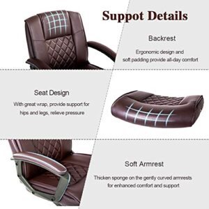 Qulomvs Ergonomic Office Desk Chair with Wheels Back Support Computer Executive Task Chair with Arms 360 Swivel (Brown)