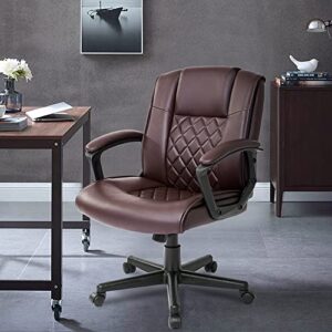 Qulomvs Ergonomic Office Desk Chair with Wheels Back Support Computer Executive Task Chair with Arms 360 Swivel (Brown)