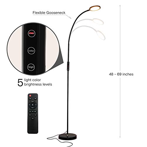 Brightech Vista LED Floor Lamp, Tall Lamp with Remote Control & Adjustable Gooseneck for Bedrooms, Lamp for Living Rooms & Offices, Modern Standing Lamp with 25 Light Colors & Dimming Options