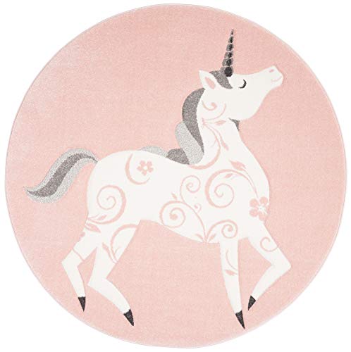 SAFAVIEH Carousel Kids Collection 4' Round Pink / Ivory CRK163P Unicorn Nursery Playroom Area Rug