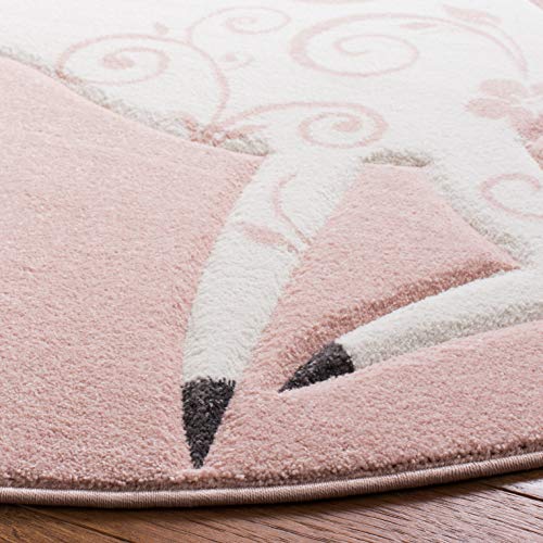 SAFAVIEH Carousel Kids Collection 4' Round Pink / Ivory CRK163P Unicorn Nursery Playroom Area Rug