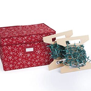 Covermates Keepsakes Christmas Light Storage Box - Carrying Handles, Sturdy Interior Walls - Holiday Storage-Red Snowflake