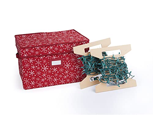 Covermates Keepsakes Christmas Light Storage Box - Carrying Handles, Sturdy Interior Walls - Holiday Storage-Red Snowflake