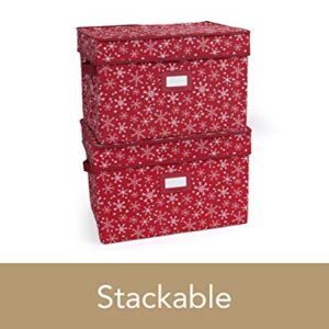 Covermates Keepsakes Christmas Light Storage Box - Carrying Handles, Sturdy Interior Walls - Holiday Storage-Red Snowflake