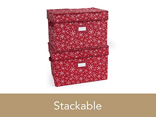 Covermates Keepsakes Christmas Light Storage Box - Carrying Handles, Sturdy Interior Walls - Holiday Storage-Red Snowflake