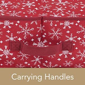 Covermates Keepsakes Christmas Light Storage Box - Carrying Handles, Sturdy Interior Walls - Holiday Storage-Red Snowflake