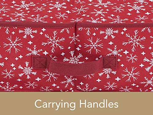 Covermates Keepsakes Christmas Light Storage Box - Carrying Handles, Sturdy Interior Walls - Holiday Storage-Red Snowflake