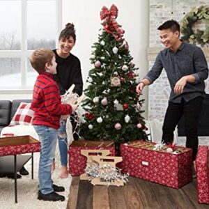 Covermates Keepsakes Christmas Light Storage Box - Carrying Handles, Sturdy Interior Walls - Holiday Storage-Red Snowflake