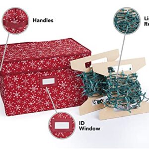 Covermates Keepsakes Christmas Light Storage Box - Carrying Handles, Sturdy Interior Walls - Holiday Storage-Red Snowflake