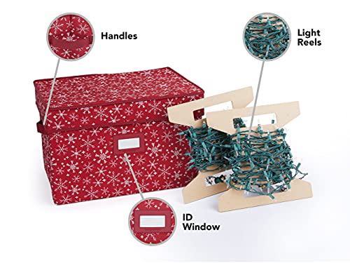 Covermates Keepsakes Christmas Light Storage Box - Carrying Handles, Sturdy Interior Walls - Holiday Storage-Red Snowflake