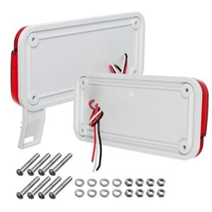 Partsam Rectangular Red LED RV Camper Trailer Stop Turn Brake Tail Lights White License Plate Light 49 LED with License Bracket Holder and White Base 12V Sealed w Reflex Surface Mount (Left + Right)