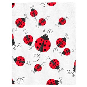 GreaBen Super Soft Bed Blanket Flannel Fleece Throw-Blankets for Women Men,Red Ladybug Cartoon White Pattern,Full Size Blankets for Bedroom Living Room Bed Sofa Couch,49x59inch