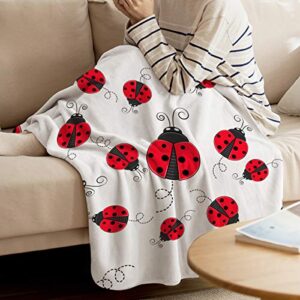 GreaBen Super Soft Bed Blanket Flannel Fleece Throw-Blankets for Women Men,Red Ladybug Cartoon White Pattern,Full Size Blankets for Bedroom Living Room Bed Sofa Couch,49x59inch