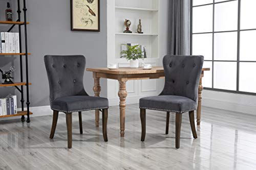 Harper&Bright Designs Set of 2 Victorian Dining Chair Upholstered Accent Chair with Upgraded Size 18.7'' x 19.7'' x 36.4 '' (Grey)