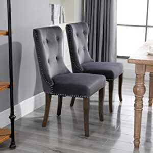 Harper&Bright Designs Set of 2 Victorian Dining Chair Upholstered Accent Chair with Upgraded Size 18.7'' x 19.7'' x 36.4 '' (Grey)