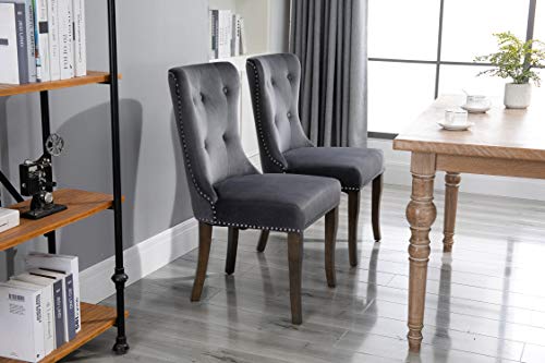 Harper&Bright Designs Set of 2 Victorian Dining Chair Upholstered Accent Chair with Upgraded Size 18.7'' x 19.7'' x 36.4 '' (Grey)