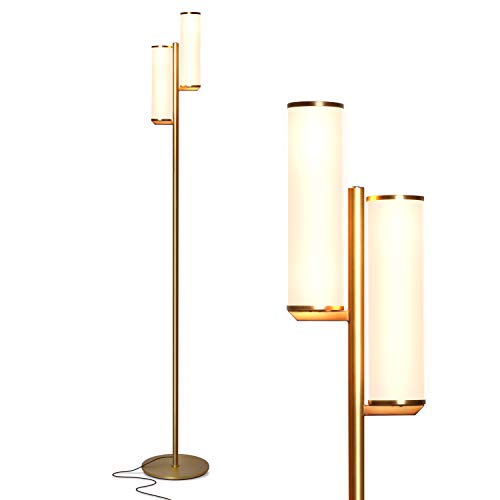 Brightech Gemini Floor Lamp, Dimmable Standing Lamp with Two Lights for Bedroom Reading, Modern Tall Tree Lamp for Offices, Mid-Century LED Lamp for Living Rooms, Great Living Room Decor - Gold/Brass