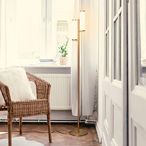 Brightech Gemini Floor Lamp, Dimmable Standing Lamp with Two Lights for Bedroom Reading, Modern Tall Tree Lamp for Offices, Mid-Century LED Lamp for Living Rooms, Great Living Room Decor - Gold/Brass