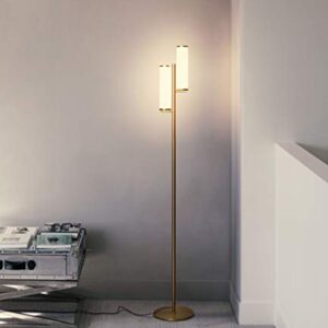 Brightech Gemini Floor Lamp, Dimmable Standing Lamp with Two Lights for Bedroom Reading, Modern Tall Tree Lamp for Offices, Mid-Century LED Lamp for Living Rooms, Great Living Room Decor - Gold/Brass