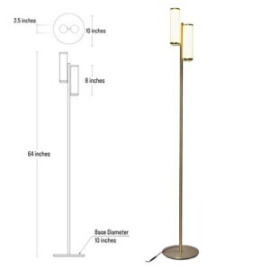 Brightech Gemini Floor Lamp, Dimmable Standing Lamp with Two Lights for Bedroom Reading, Modern Tall Tree Lamp for Offices, Mid-Century LED Lamp for Living Rooms, Great Living Room Decor - Gold/Brass