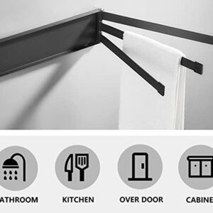 YEAVS Swing Towel Holder Rack Matte Black, Wall Mounted Towel Bar Swivel with 3-Arm for Bathroom Kitchen Storage