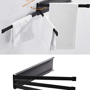 YEAVS Swing Towel Holder Rack Matte Black, Wall Mounted Towel Bar Swivel with 3-Arm for Bathroom Kitchen Storage