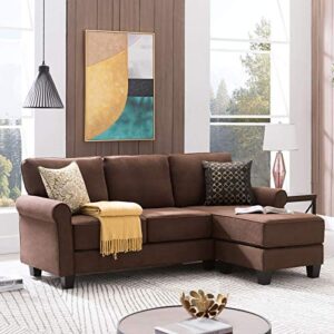 nolany reversible sectional sofa couch for small apartment l shape sofa couch 3-seat sectional corner couch (mahogany brown)