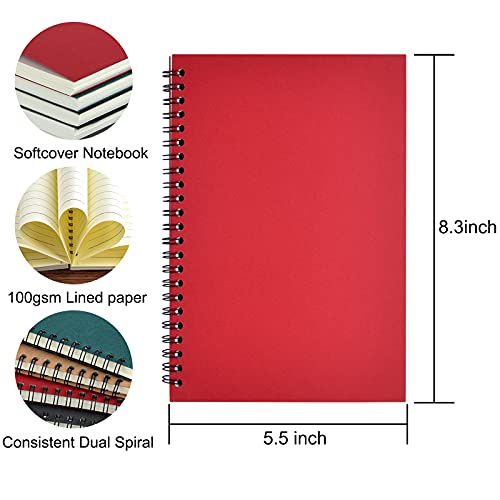 Coopay 6 Pieces Soft Cover Notebooks Spiral Sketchbook Journal Diary Planner Lined Notebook for Business Office School,120 Pages/ 60 Sheets, A5/ 8.3 x 5.5 inch (Multicolor Cover)