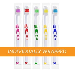 25 Bulk Toothbrushes | Individually Wrapped | Manual Disposable Travel Toothbrush Set for Adults or Kids | Made with a Medium-Soft Large Head | Multi-Color | Travel Toiletry Oral Set