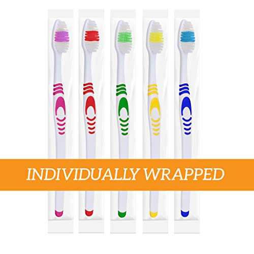 25 Bulk Toothbrushes | Individually Wrapped | Manual Disposable Travel Toothbrush Set for Adults or Kids | Made with a Medium-Soft Large Head | Multi-Color | Travel Toiletry Oral Set