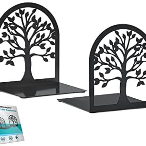 MAXFOUNDRY Bookends Pair - Book Ends to Hold Books, Tree of Life - Home, Office & Bookshelf Decorative Book Stopper - Rust-Proof Metal & Anti-Slip - Shelves Bookend Holder - Black