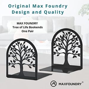 MAXFOUNDRY Bookends Pair - Book Ends to Hold Books, Tree of Life - Home, Office & Bookshelf Decorative Book Stopper - Rust-Proof Metal & Anti-Slip - Shelves Bookend Holder - Black