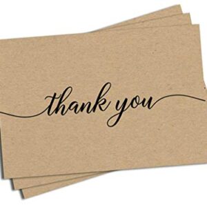 Kraft Thank You Note Cards - (Set of 50) 4" x 6" - Blank on Back - Thick Cardstock, Personal, Business, Large