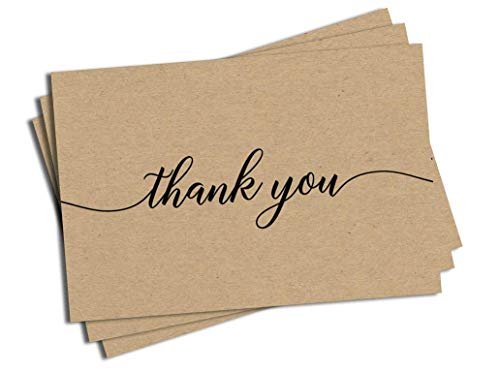 Kraft Thank You Note Cards - (Set of 50) 4" x 6" - Blank on Back - Thick Cardstock, Personal, Business, Large