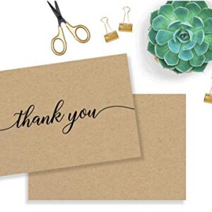 Kraft Thank You Note Cards - (Set of 50) 4" x 6" - Blank on Back - Thick Cardstock, Personal, Business, Large