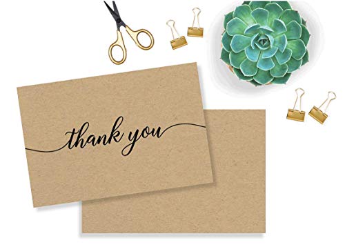 Kraft Thank You Note Cards - (Set of 50) 4" x 6" - Blank on Back - Thick Cardstock, Personal, Business, Large