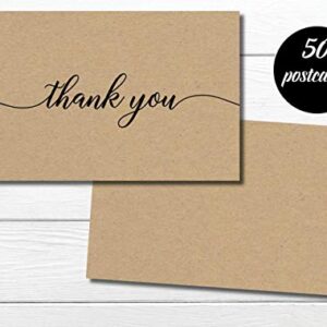 Kraft Thank You Note Cards - (Set of 50) 4" x 6" - Blank on Back - Thick Cardstock, Personal, Business, Large