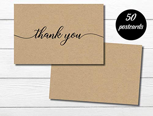 Kraft Thank You Note Cards - (Set of 50) 4" x 6" - Blank on Back - Thick Cardstock, Personal, Business, Large