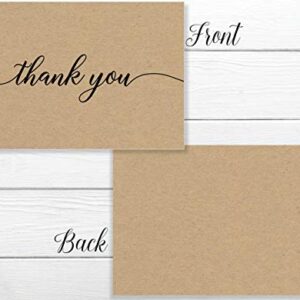 Kraft Thank You Note Cards - (Set of 50) 4" x 6" - Blank on Back - Thick Cardstock, Personal, Business, Large