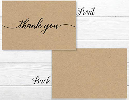 Kraft Thank You Note Cards - (Set of 50) 4" x 6" - Blank on Back - Thick Cardstock, Personal, Business, Large