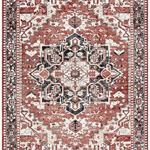 SAFAVIEH Herat Collection 5'3" x 7'7" Rust / Black HRT395P Oriental Medallion Distressed Non-Shedding Living Room Bedroom Dining Home Office Area Rug