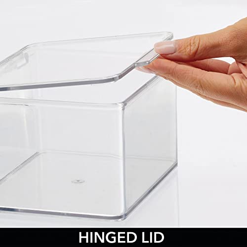 mDesign Plastic Kitchen Pantry and Fridge Storage Organizer Box Containers with Hinged Lid for Shelves or Cabinets, Holds Food, Snacks, Canned Drinks, Seasoning, Condiments, or Utensils, 2 Pack, Clear