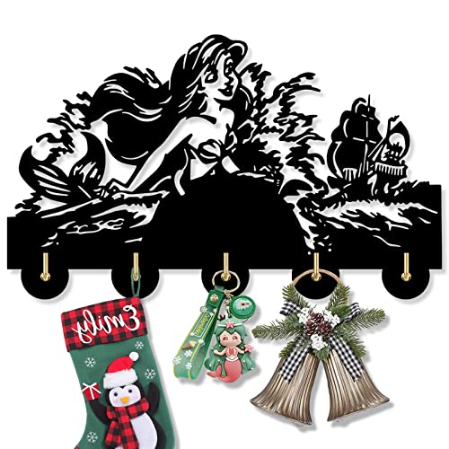 Disney Ariel Cartoon Key Hooks,Key Holder, Key Hanger, Wall Hooks,Wall Key Holder, Key Holders, Personalized Gift, Home, Housewarming Gift, Wedding Gift (H5) Black 12inch with 5 Hooks (3) (4)