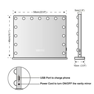 Fenair Vanity Mirror with Lights and Bluetooth Hollywood Speaker Support Answer Call, Touch Screen, 3 Color Modes Tabletop 15 Dimmable Bulbs