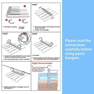 SOSOPIN Space Saving Pants Hangers Non-Slip Clothes Organizer 5 Layered Pants Rack for Scarf Jeans (Grey, 2 Pcs)